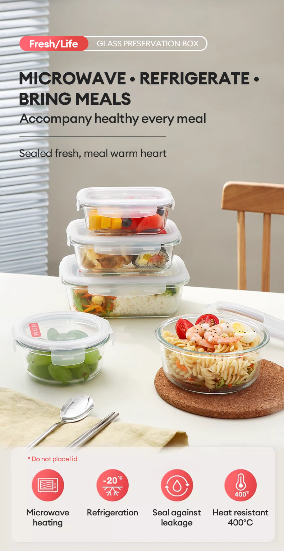 BTY Microwavable Glass Container Glass Food Container with Cover ...