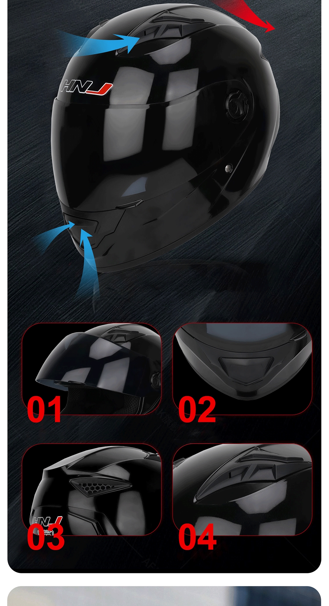HNJ A4-012-F Full Face Helmet for Motorcycle classic Helmets Motor ...