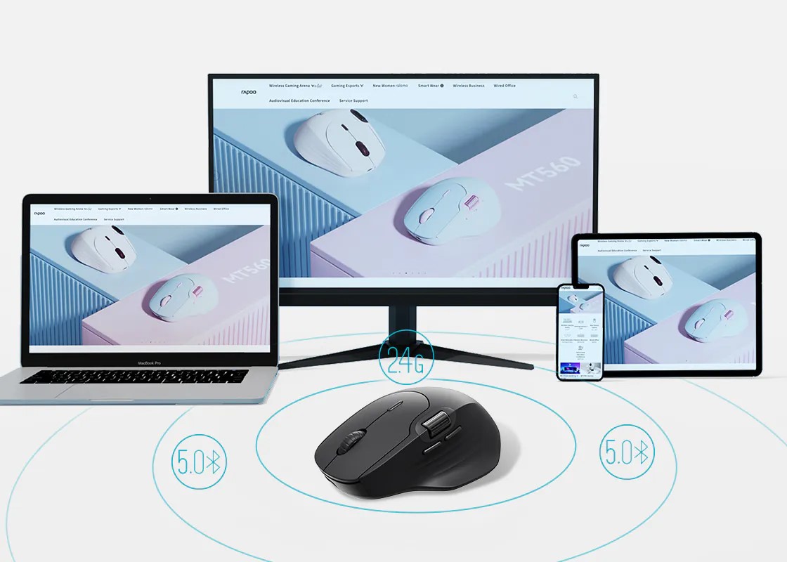 Rapoo MT560 Multi-Mode Wireless Ergonomic Optical Mouse | Shopee ...