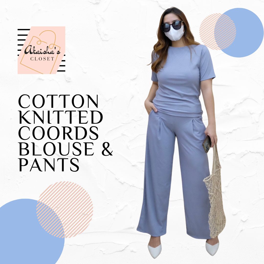 COTTON KNITTED COORDS TERNO BLOUSE AND PANTS WITH SIDE POCKETS | Shopee ...