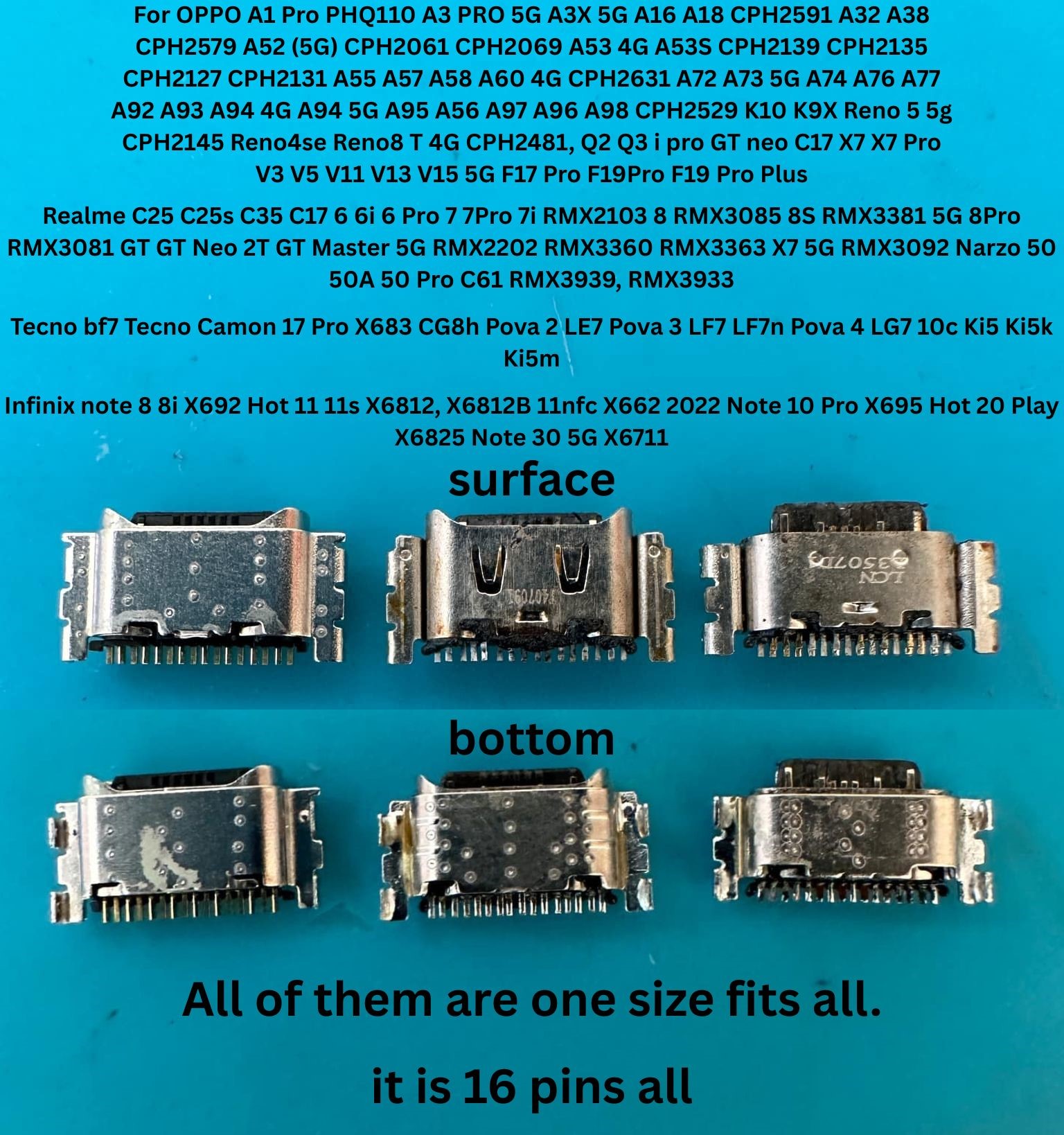 Charging Port Pin USB Type C For OPPO A16 A32 A52 5G A53 A72 A92 A93 ...