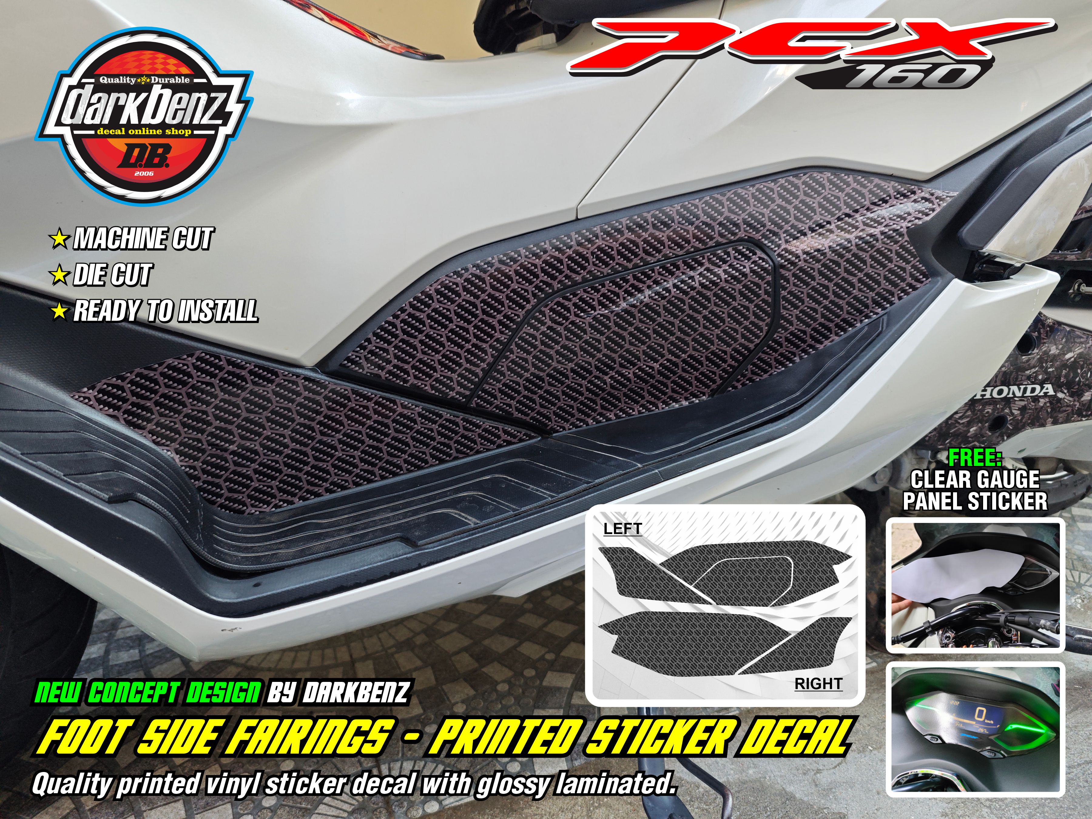 Honda PCX 160 Foot Side Printed Decals with Free Gauge Clear Sticker ...