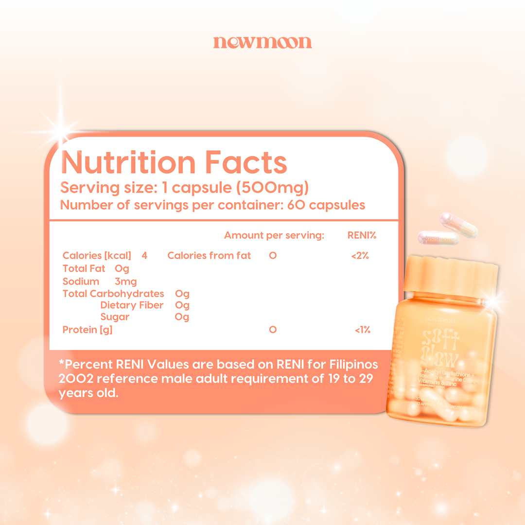 NEW MOON Soft Glow 30 Capsules 500mg S-Acetyl Glutathione Collagen ...
