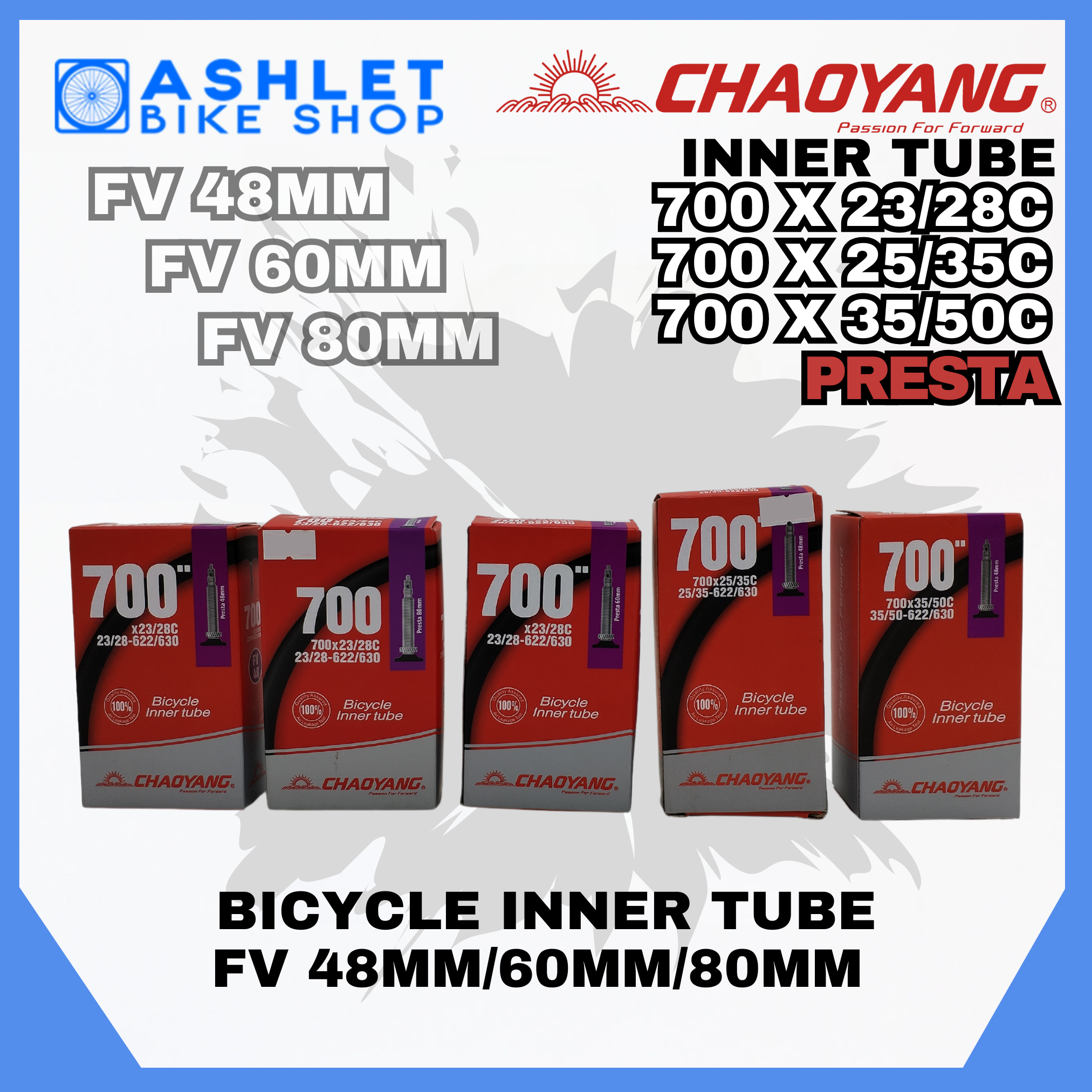 CHAOYANG INNER TUBE 700x23/28C / 700x25/35C / 700x35/50C PRESTA 48mm/60mm/80mm - ASHLET BIKE ...