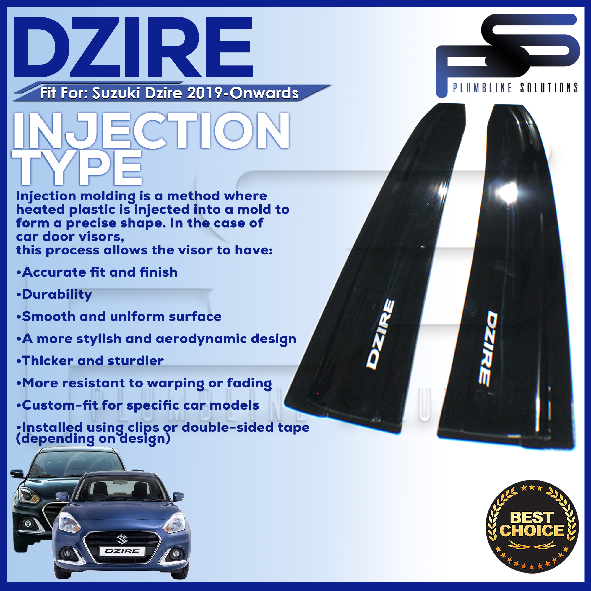 Suzuki Dzire 2019 Onward Door Visor / Rain Guard OEM Type Window Visor ...