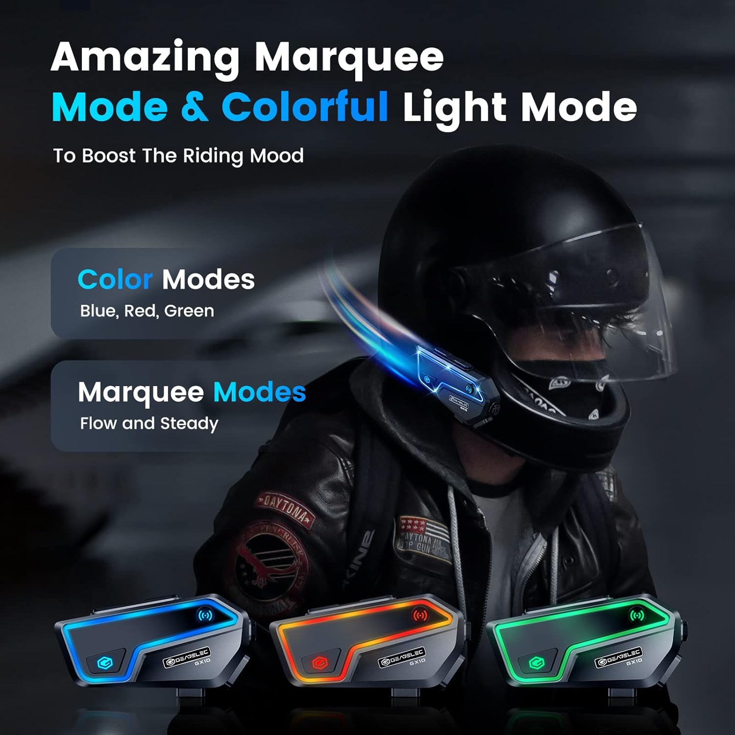 GEARELEC GX10 Helmet Headset Up To 10 Rider Group Intercom 2000m Range ...
