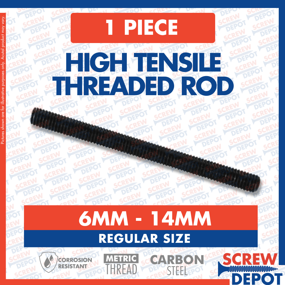 1PC High Tensile Threaded Rod 6MM - 14MM x 1 MM / Regular Size High ...