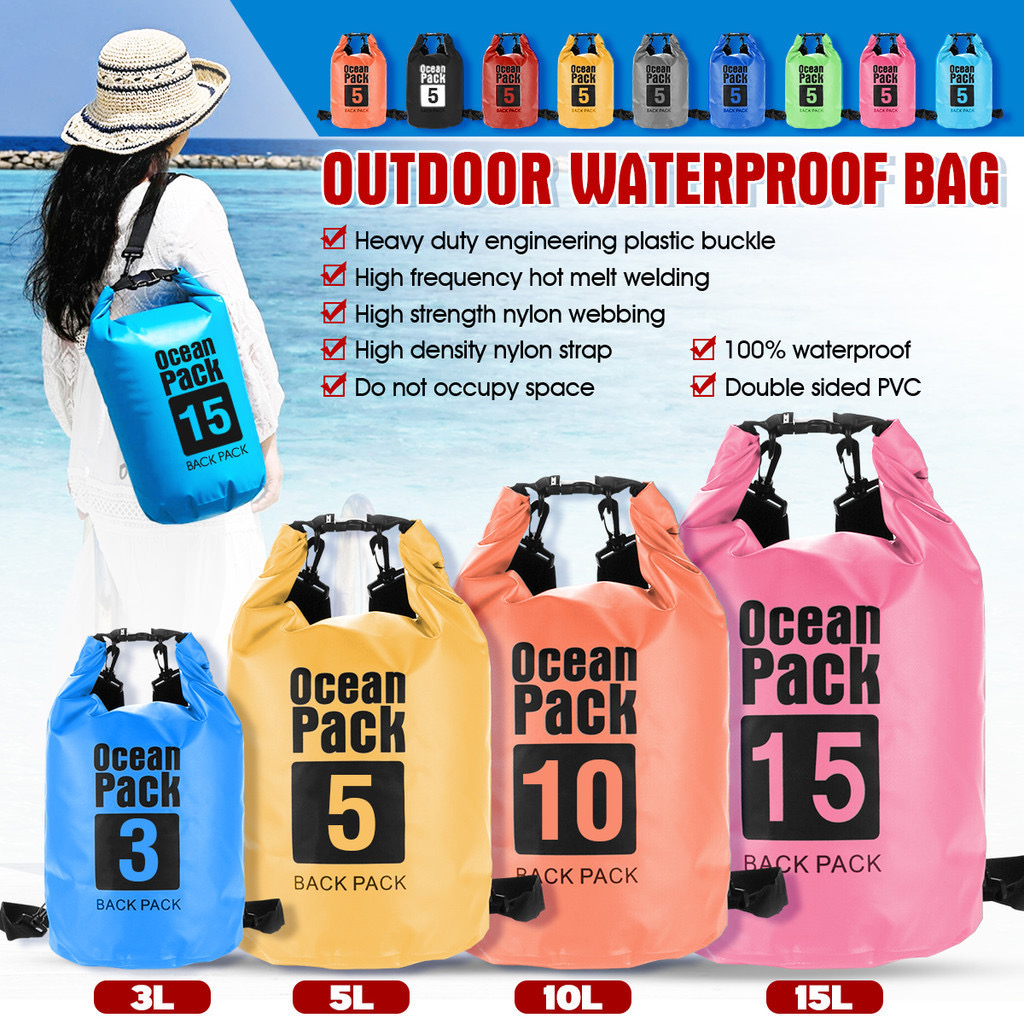 Dry Bag (2L 3L 5L 10L) Outdoor Waterproof Bag 7 Size Ocean Pack Dry Bag Sling Shoulder Backpack ...