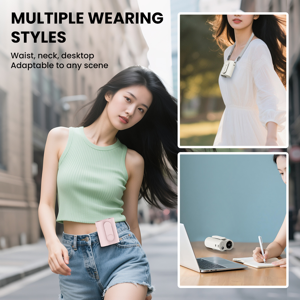 Orashare WF03 3000mAh Rechargeable Waist Fan 5-Speed Strong Wind Portable LED Light Hands-Free ...