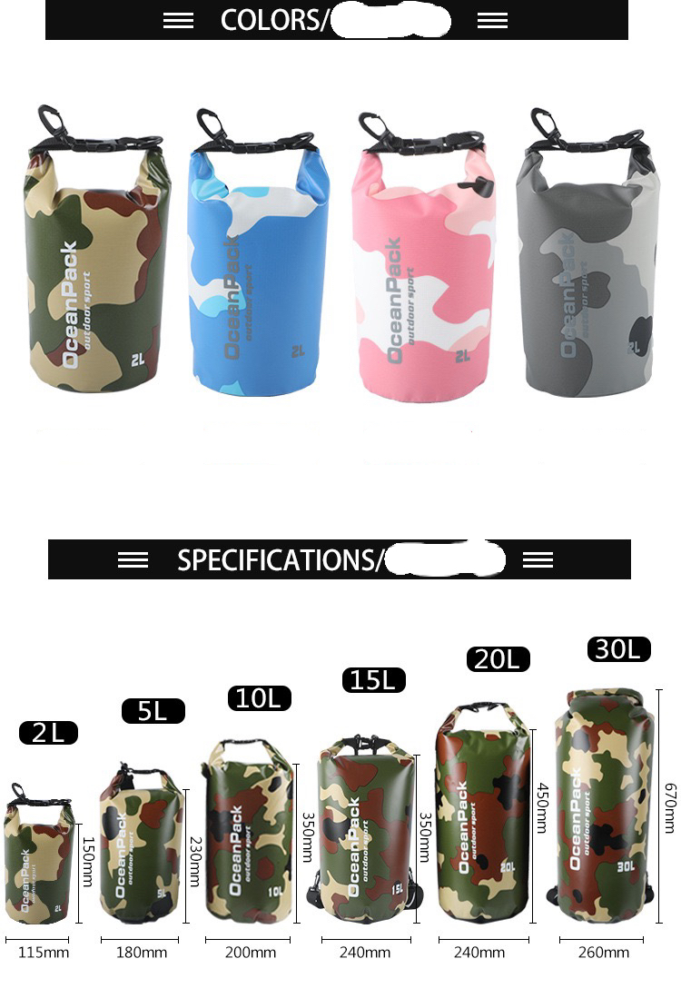 Army Ocean pack Camouflage Dry Bag Waterproof bucket bag Sling Shoulder Backpack Out door Sport ...