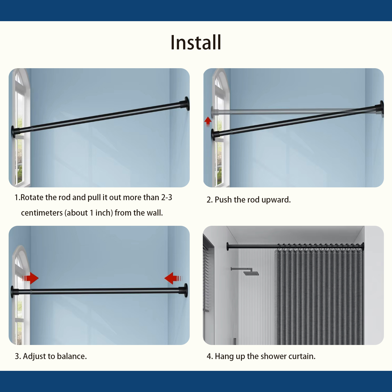 Extendable No Drilling Adjustable Telescopic Curtain Rod Shower rod ...