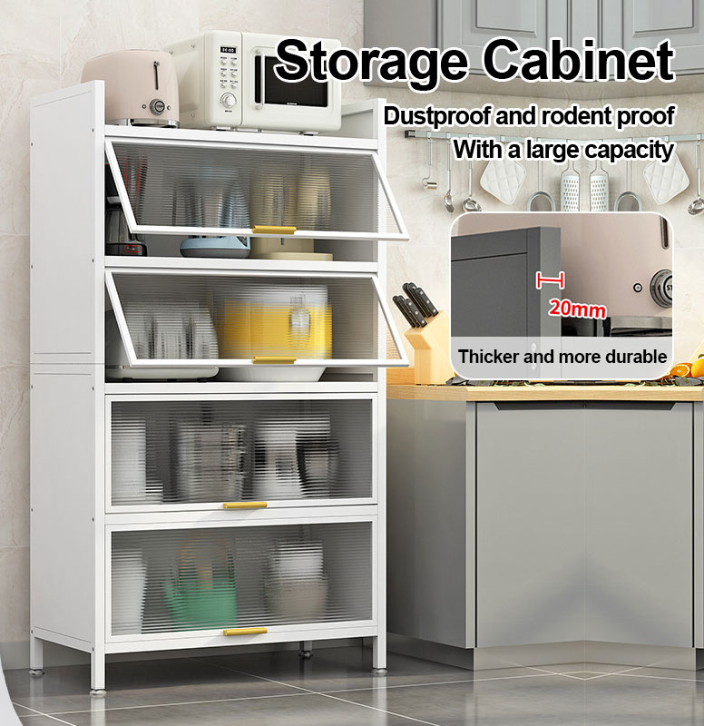 3/4/5 Layers Kitchen Rack Dustproof Storage Cabinet Carbon Steel Multi ...