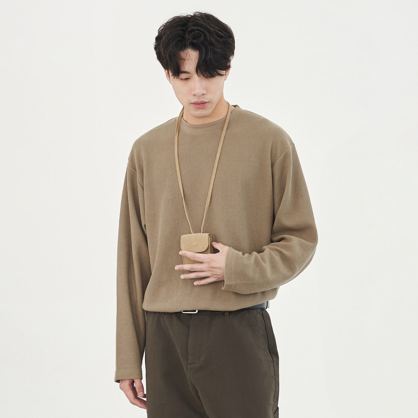 M&M-Man Men's long-sleeved thin T-shirt Waffle fabric Comfortable and ...