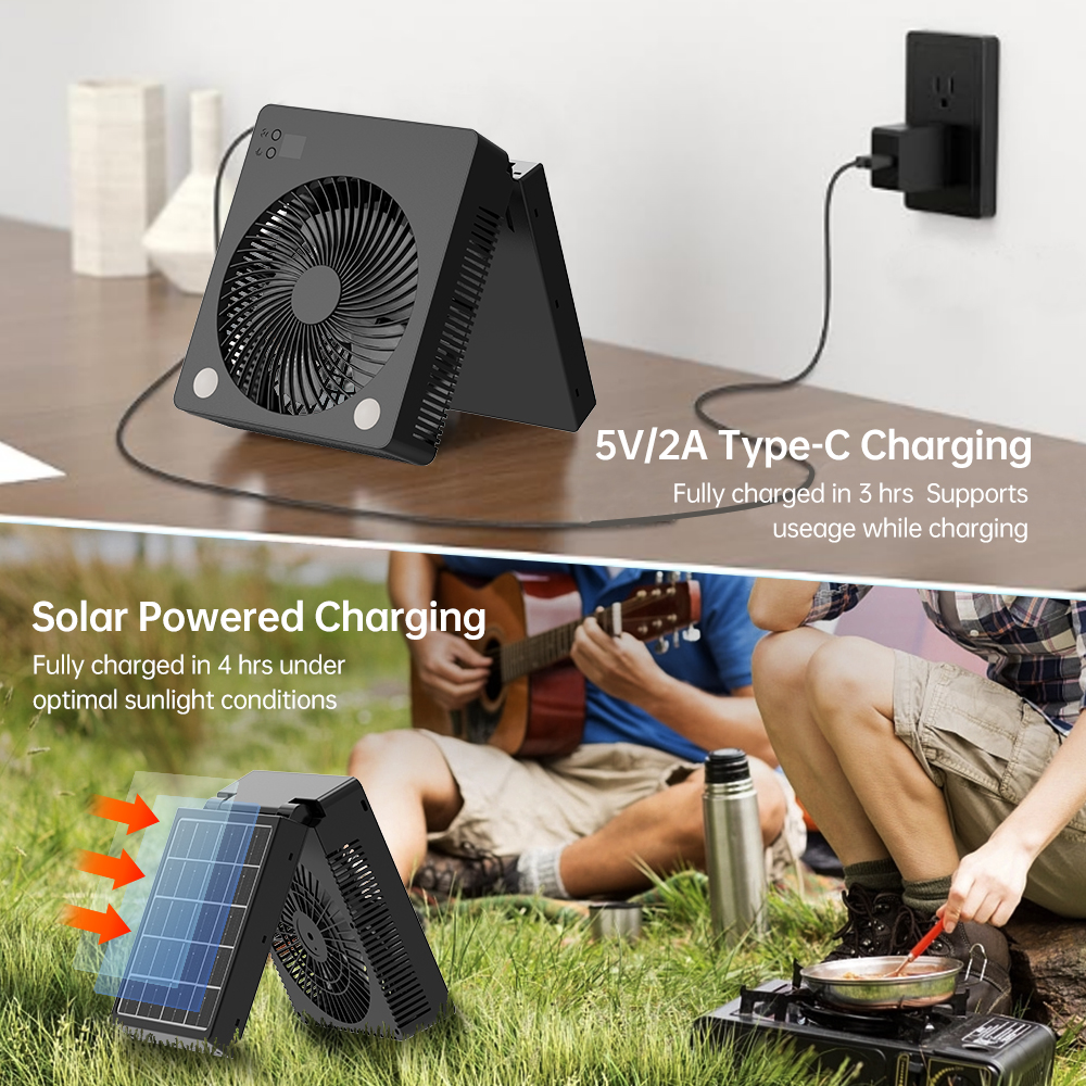 Orashare DF05 Portable Solar Fan with LED Light 4000mAh Rechargeable ...