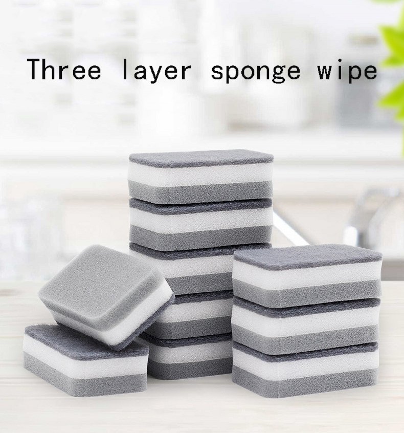 12Pieces/Bag Three-Layer High-Density Sponge Wipe Household Dishwashing ...