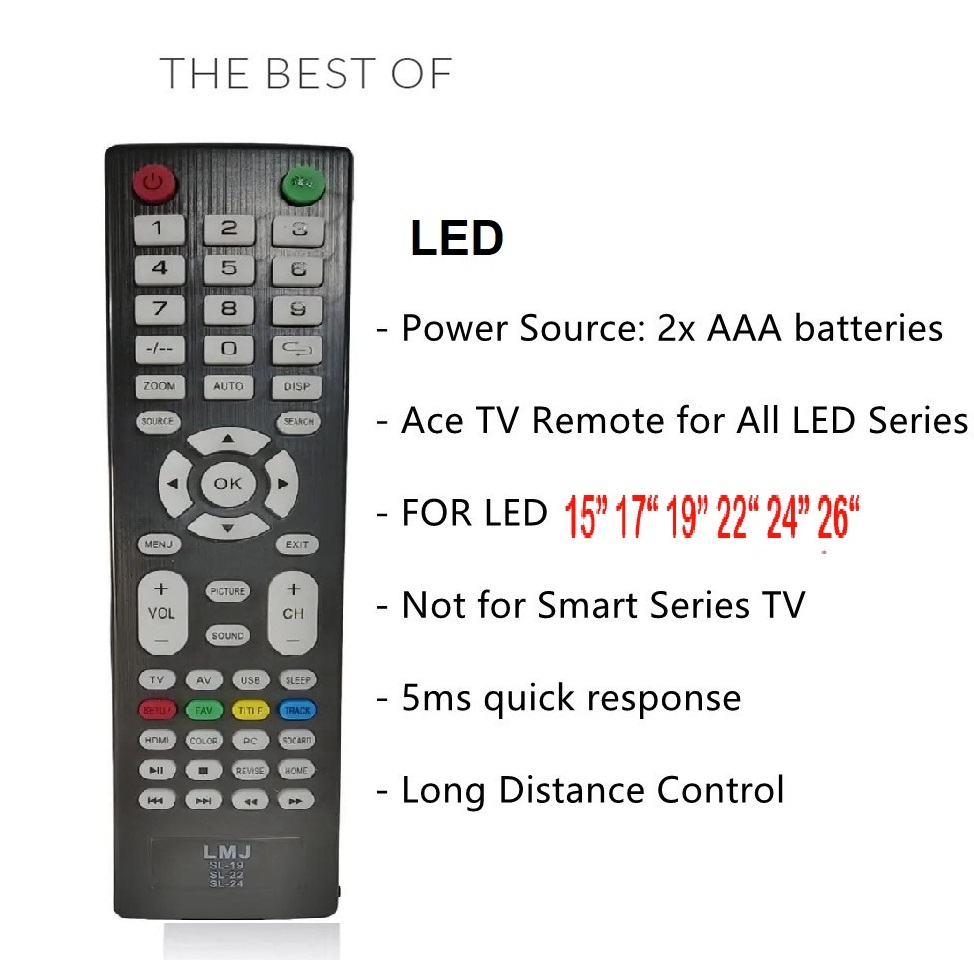 LMJ Replacement Remote Control for ACE Brand LED & Smart TV for 43 to ...
