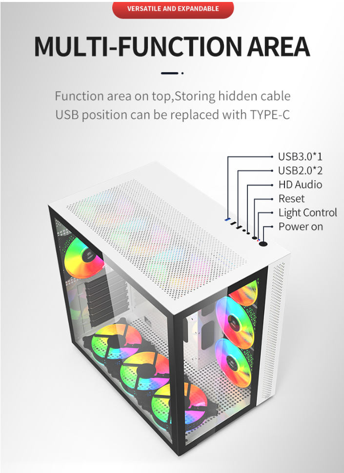 YGT V1 Dual-Chamber ATX Gaming PC Case Tempered Glass Panoramic View ...
