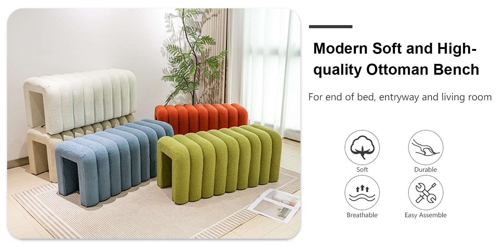 HStex 95CM U-Shaped Sofa Bench Bedroom Upholstered Bench Accent Sofa ...