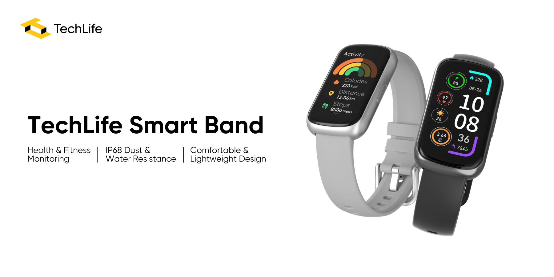 TechLife Smart Band l Health & Fitness Monitoring l IP68 Dust & Water ...
