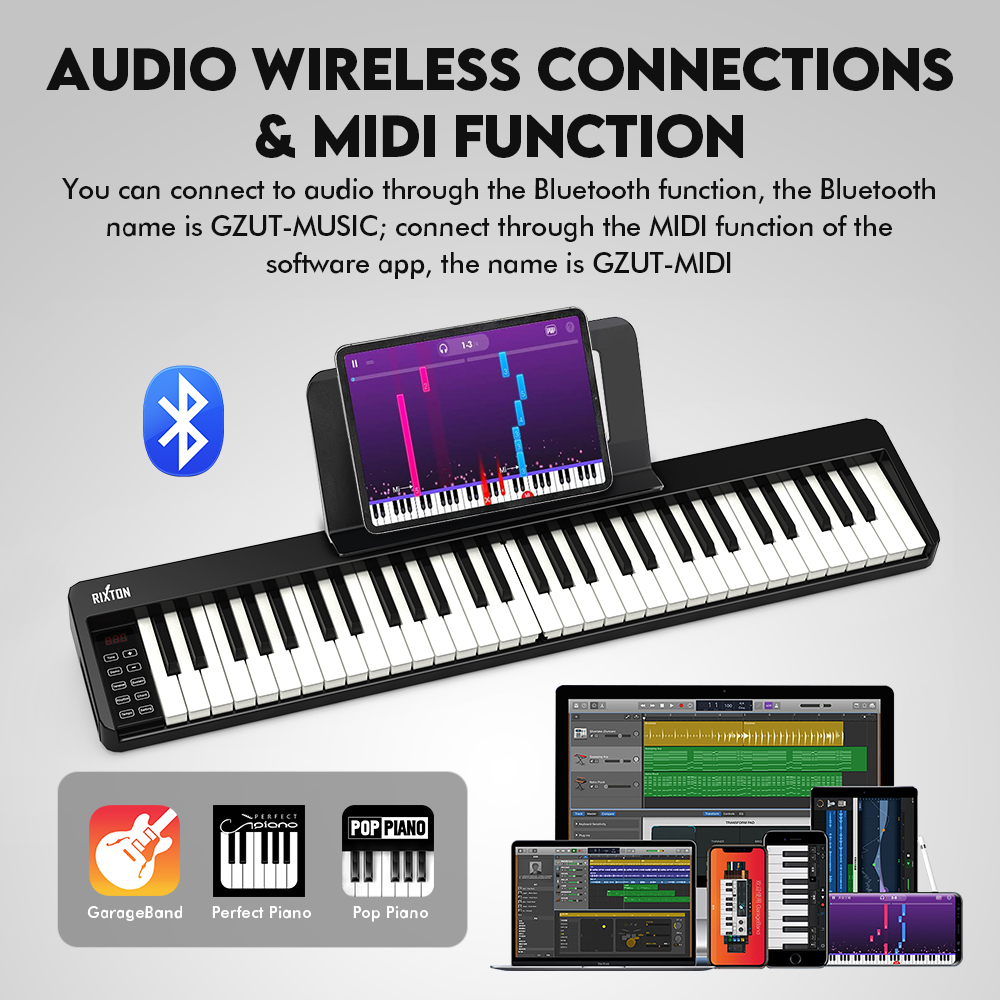 RIXTON Foldable 61 Keys Keyboard Folding Piano Keyboard With Full Size ...