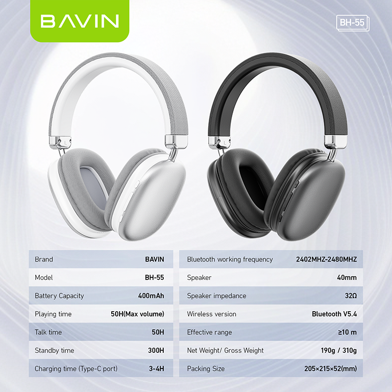BAVIN BH55 Wireless 5.4 Bluetooth Earphone Headphone w/ High-Fidelity ...