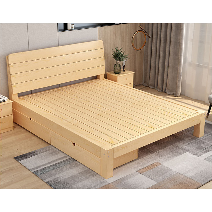 Solid wood bed with drawers 120/150/180 CM double wooden bed frame ...
