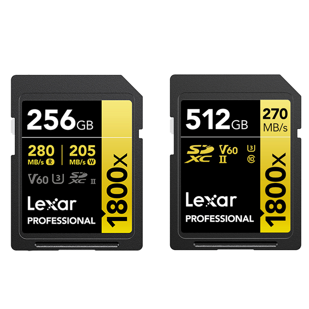 Lexar Professional 512GB 256GB 1800x Gold SDXC UHS-II V60 U3 Class 10 ...