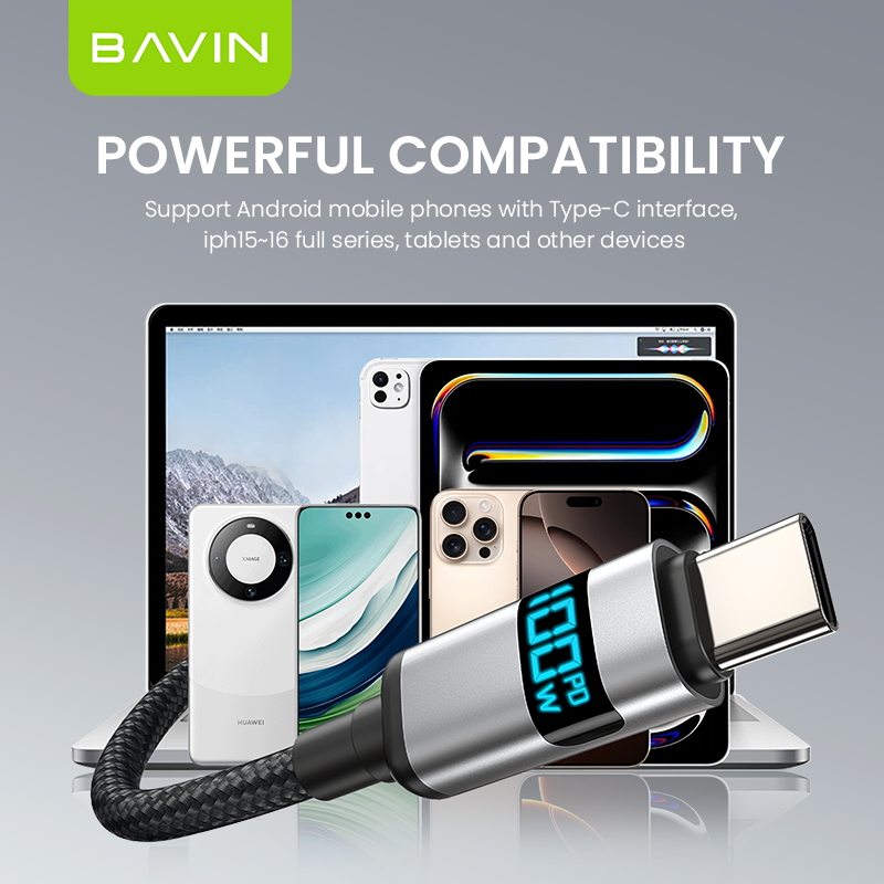 BAVIN CB368 100W Super Fast Charging Nylon Braided Data Cable w/ Digital Power Display | Shopee ...