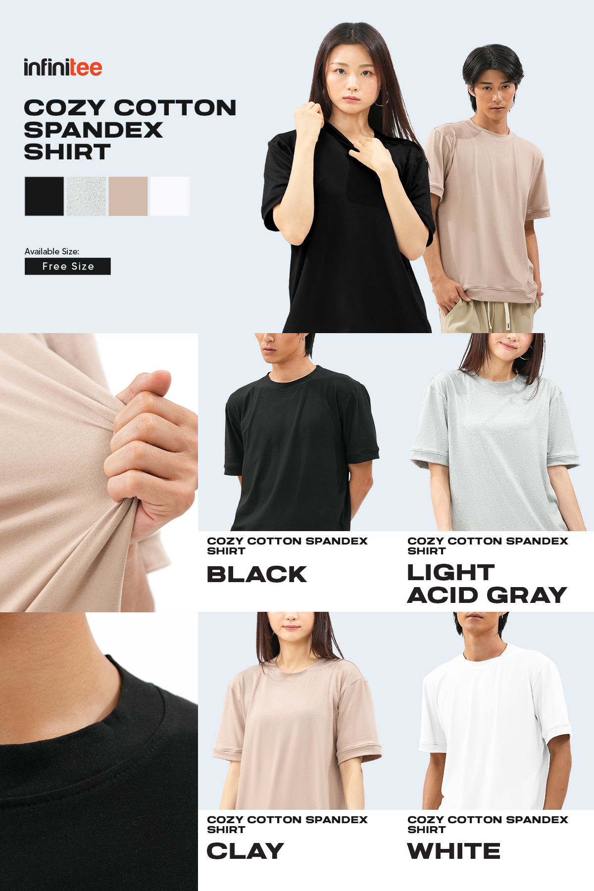 Infinitee Boxy Shirt For Men Women Round Neck Cozy Cotton Spandex Top ...
