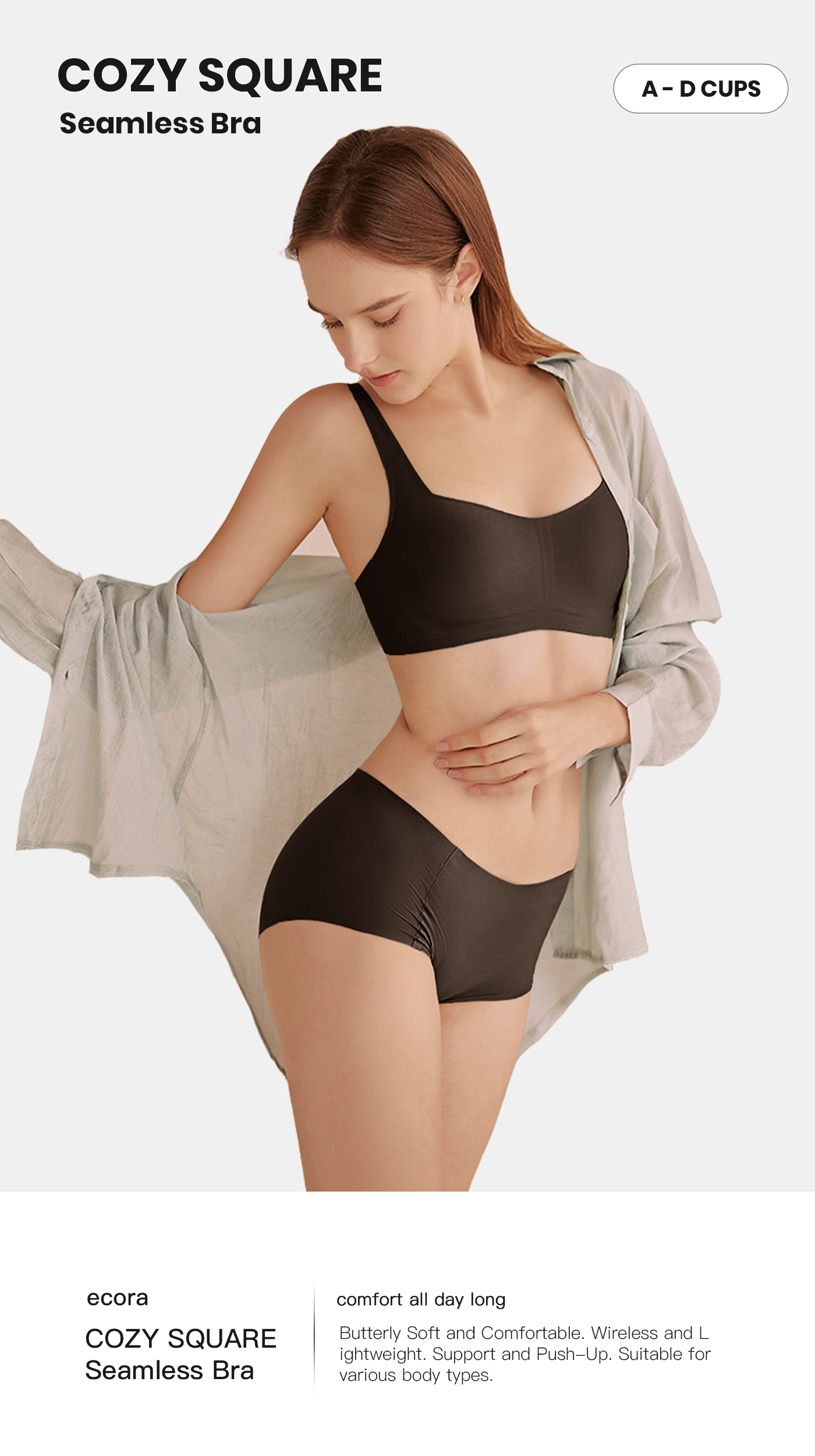 [Hot] ecora | Cozy Square Seamless Bra, Wireless Push-up Bra | Shopee Philippines