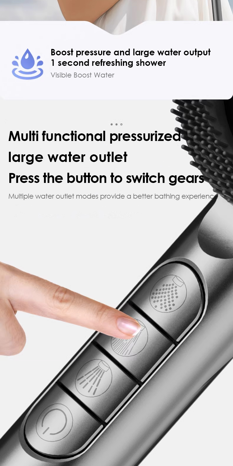MANUYAMA Showerhead with Filter High Pressure 4 Water Modes Massage ...