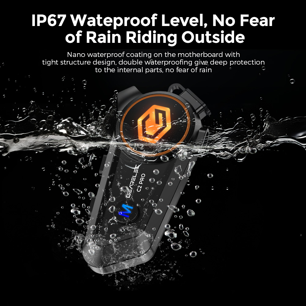 GEARELEC C2 Pro Motorcycle Helmet Intercom Headset 2 Riders For Music ...