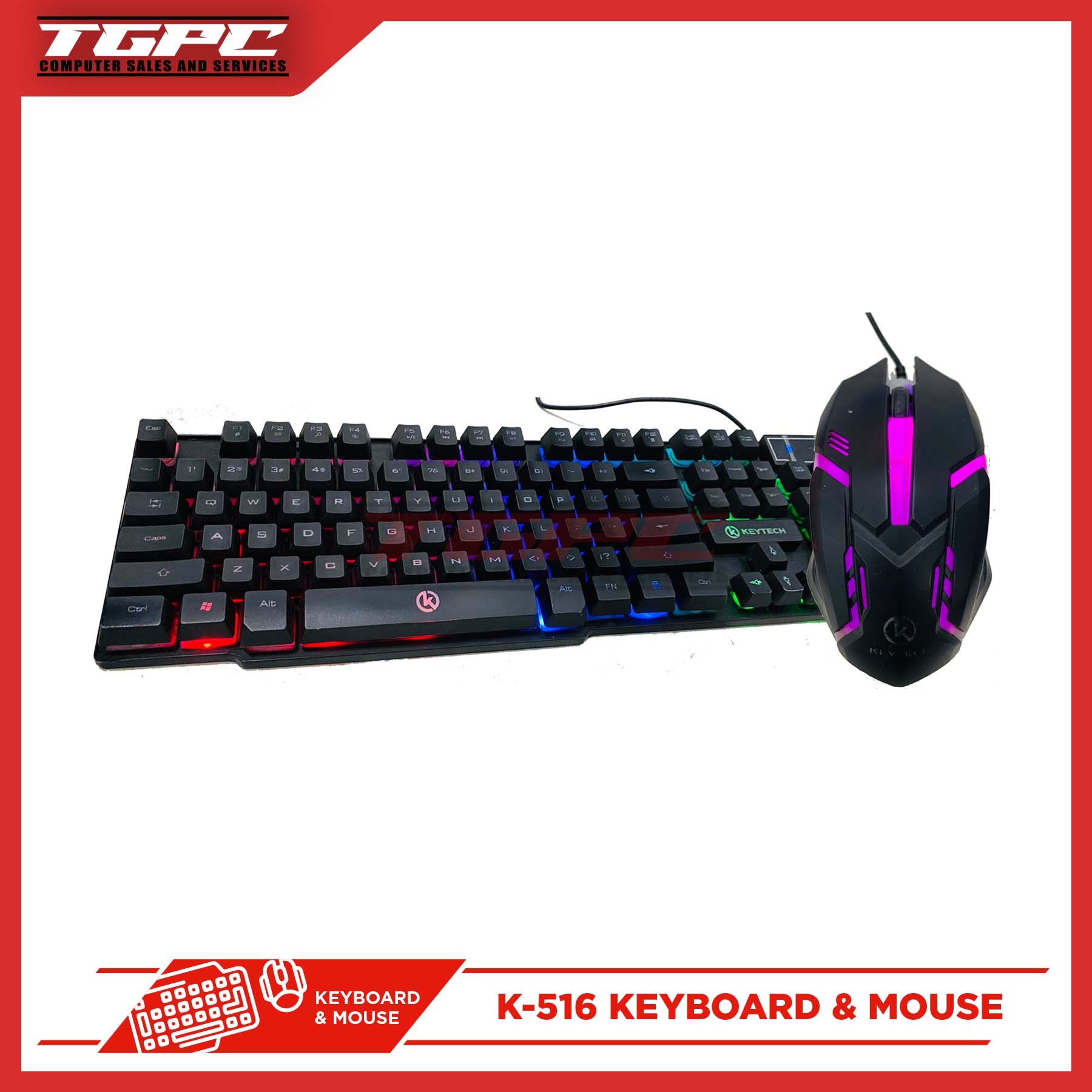 Keytech K-516 Backlit LED RGB Gaming Keyboard Mouse Combo | Shopee ...