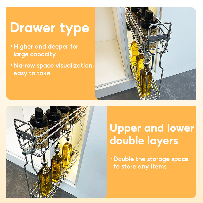 Kitchen Organizer Condiments Spice Rack Pull Out Basket 2 Layer Cabinet ...