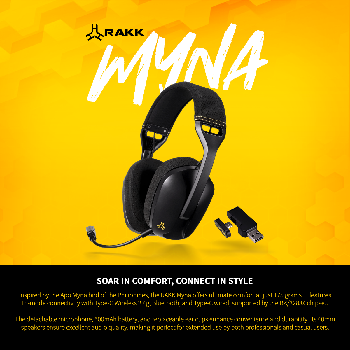 RAKK MYNA 7.1 Trimode Wireless Gaming Headset Black | Shopee Philippines