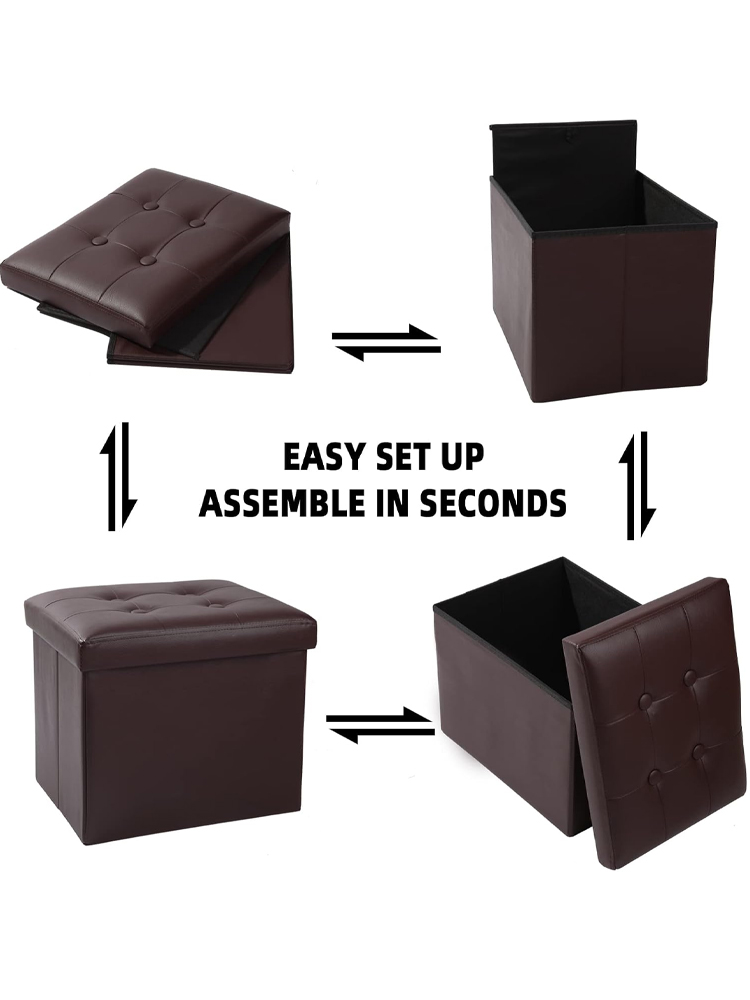 Folding Sofa Storage Box Stool Foldable Storage Chair Leather PU ...