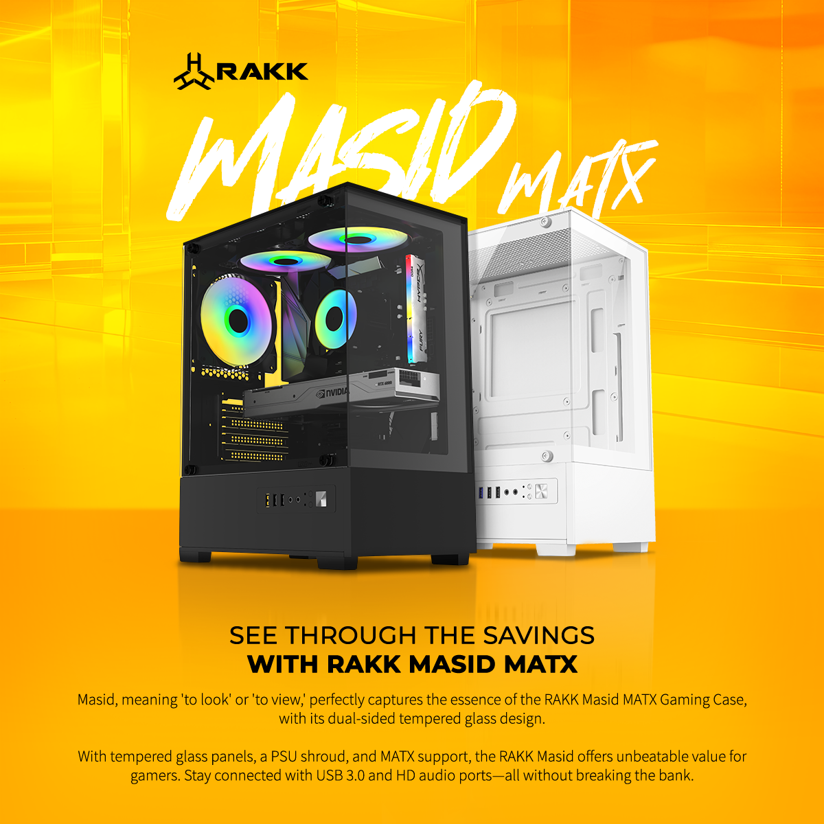 EasyPC | RAKK MASID MATX Tempered Gaming Case Black or White PC Cases ...