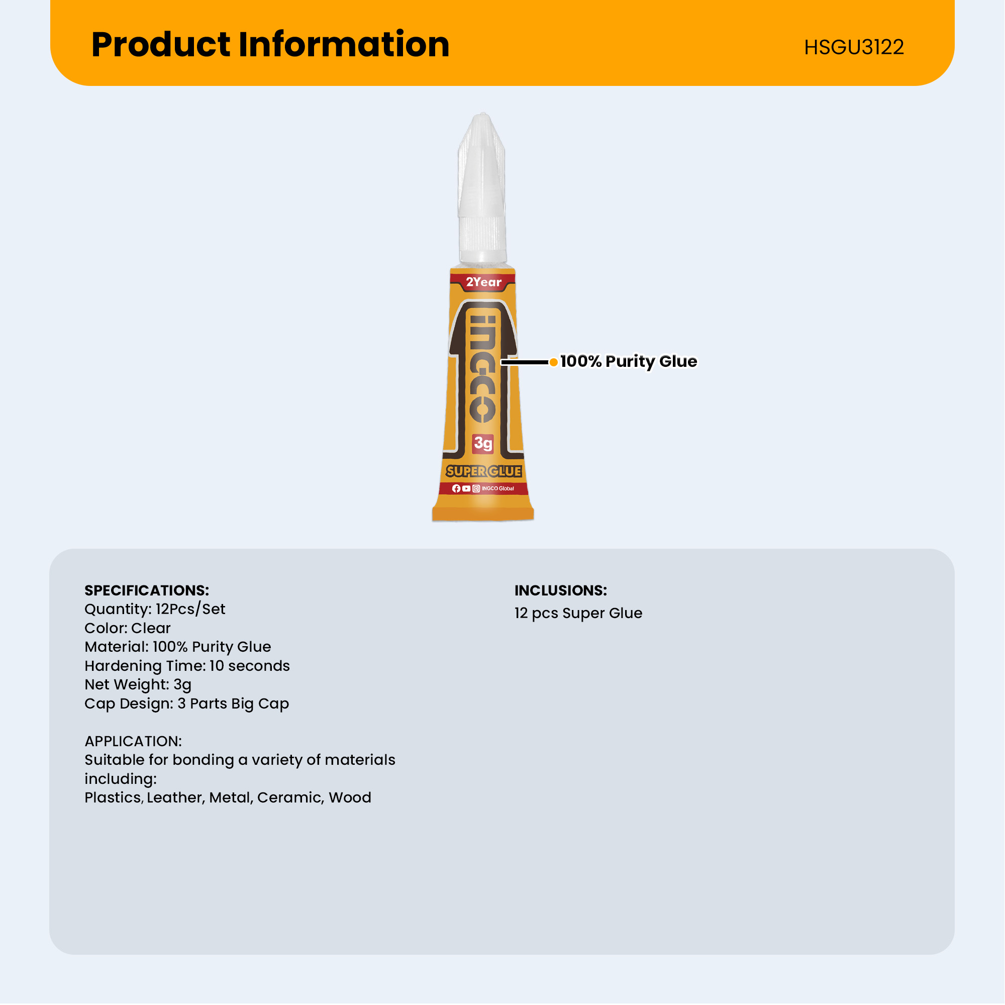 Ingco 12Pcs/Set 3g for Plastics, Leather, Metal, Ceramic and Wood ...