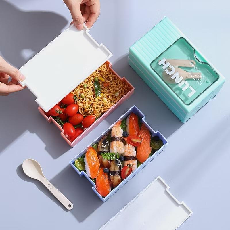 CQW 1200ML Double Layer Bento Box With Spoon Leakproof Stackable Lunch ...