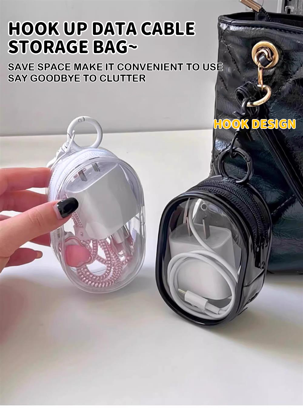 Cable Storage Box With Locking Hook Portable Charger Organizer Storage Data Protective Cover ...