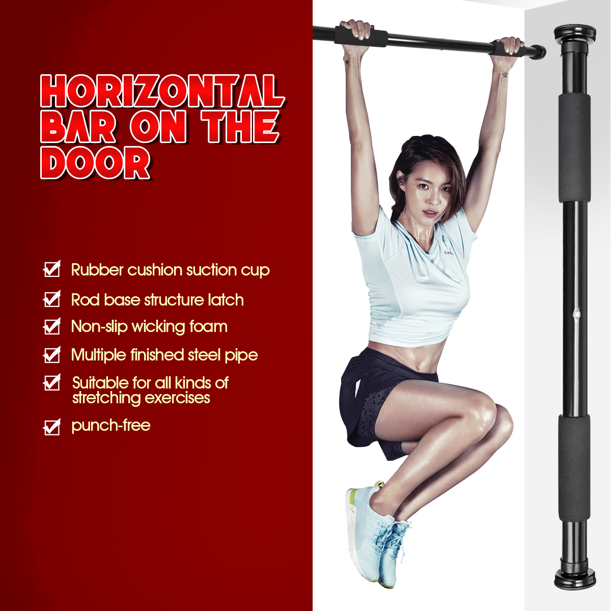 Adjustable Pull Up Bar Fitness DoorWay Horizontal Bars Gym Workout ...