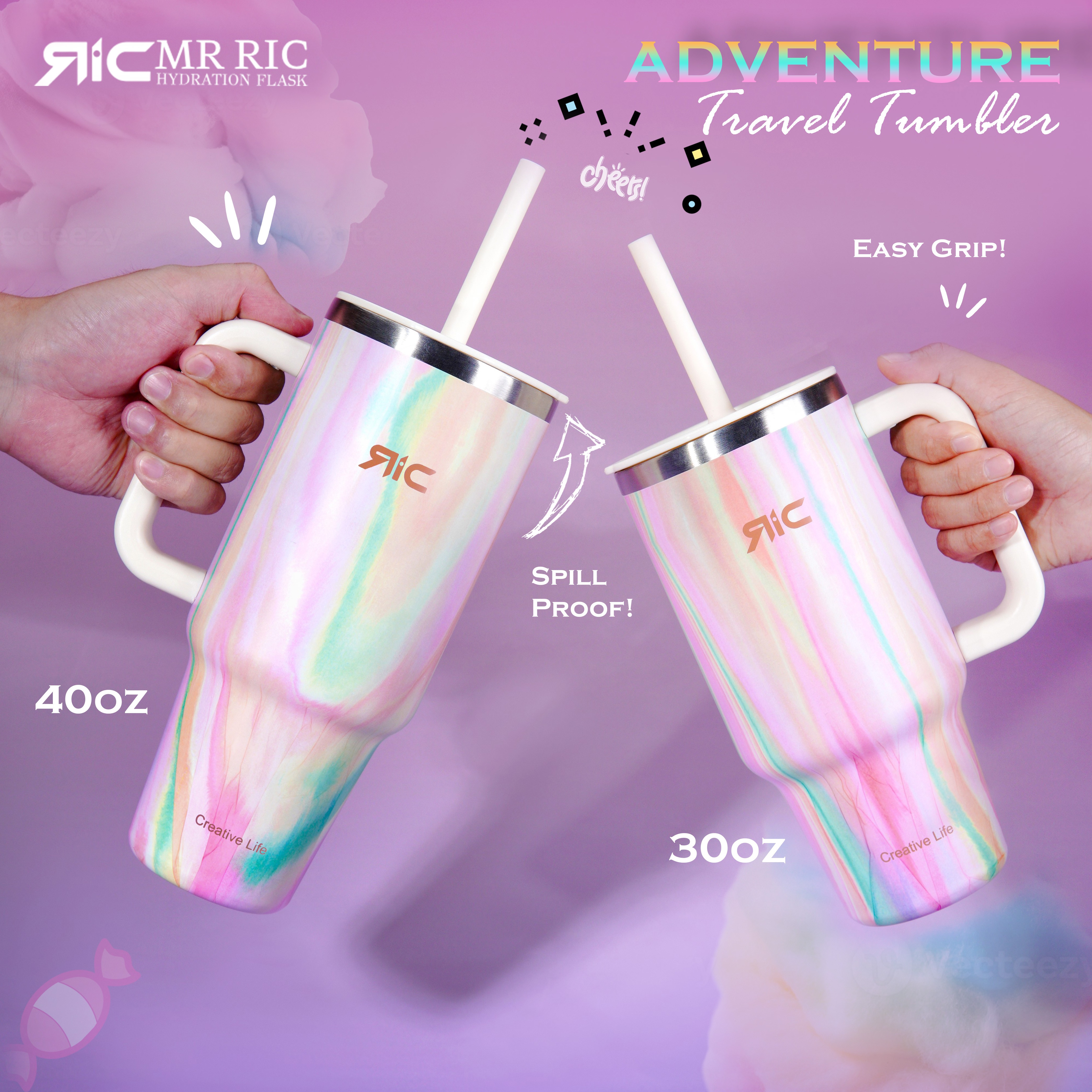 Mr Ric Adventure Travel Tumbler with Handle and Silicone Straw ...