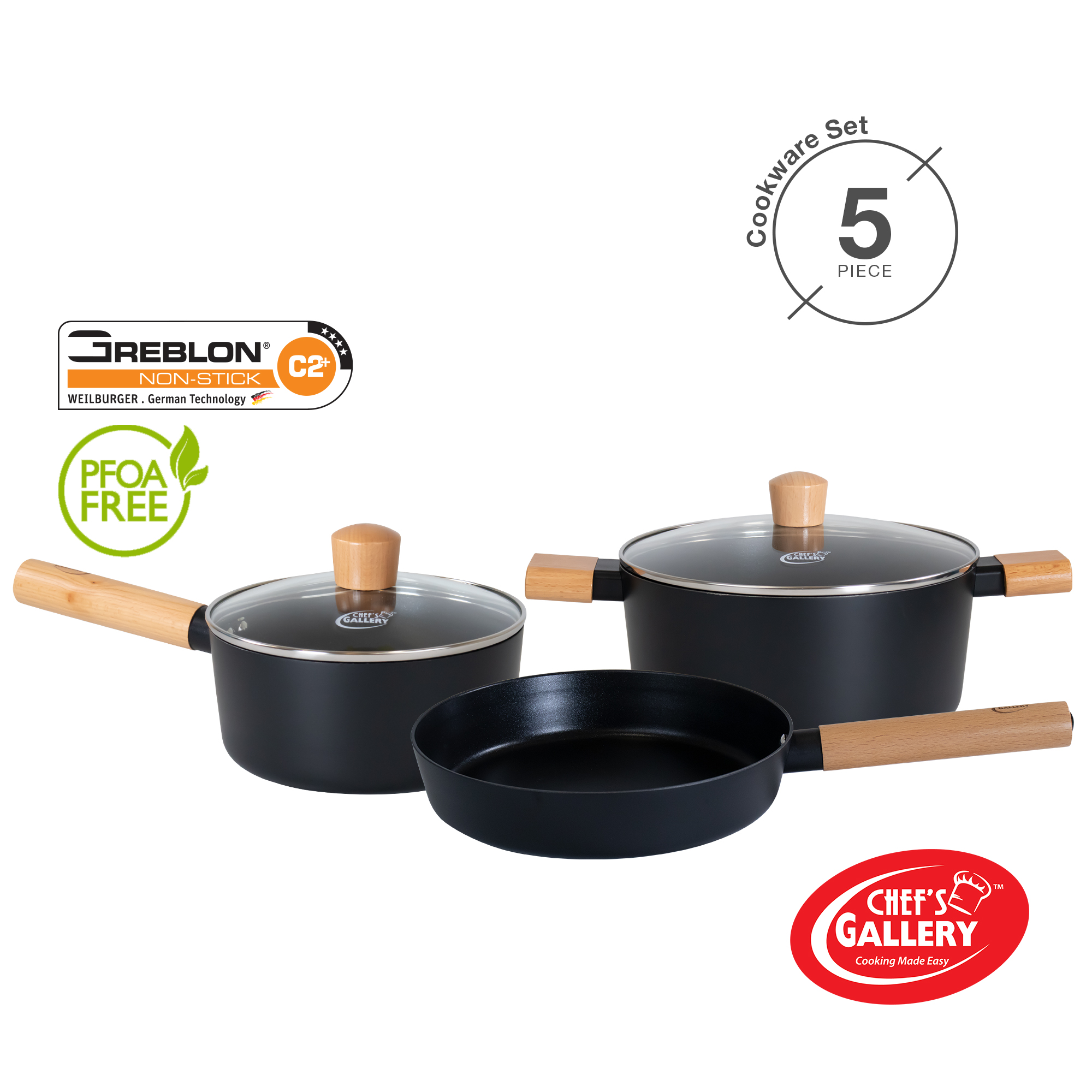 Chef's Gallery Zita Induction Non-Stick Cookware Set 3-PIECE or 5-PIECE ...