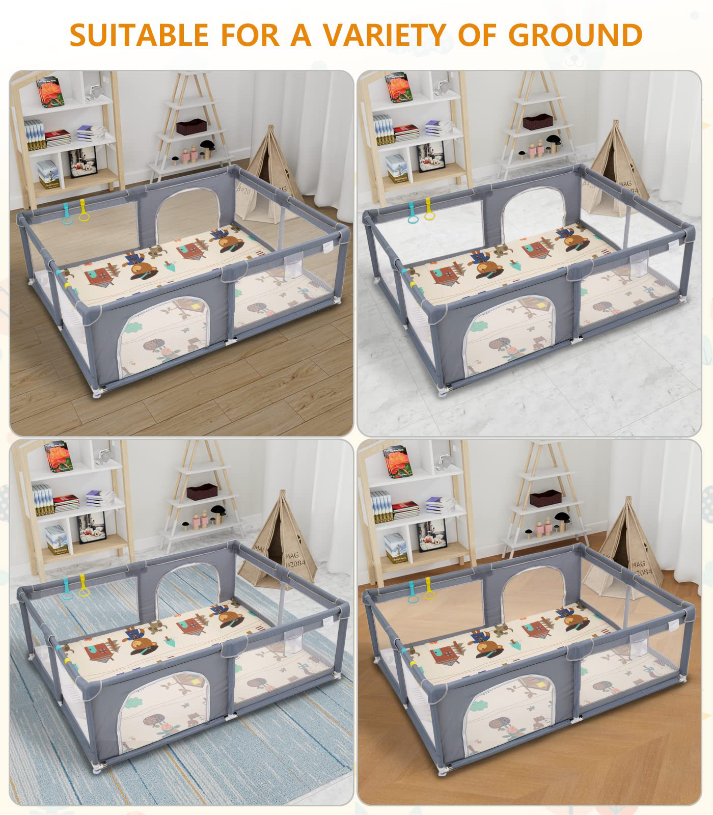 NIVICO BEBE Baby Playpen With Foam Grey With Balls Indoor Fence Playpen ...