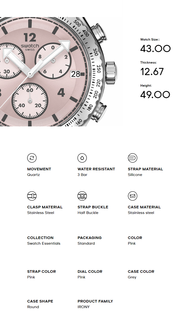 Swatch New Irony Chrono Poppingly Pink YVS532 Pink Silicone Strap Watch ...