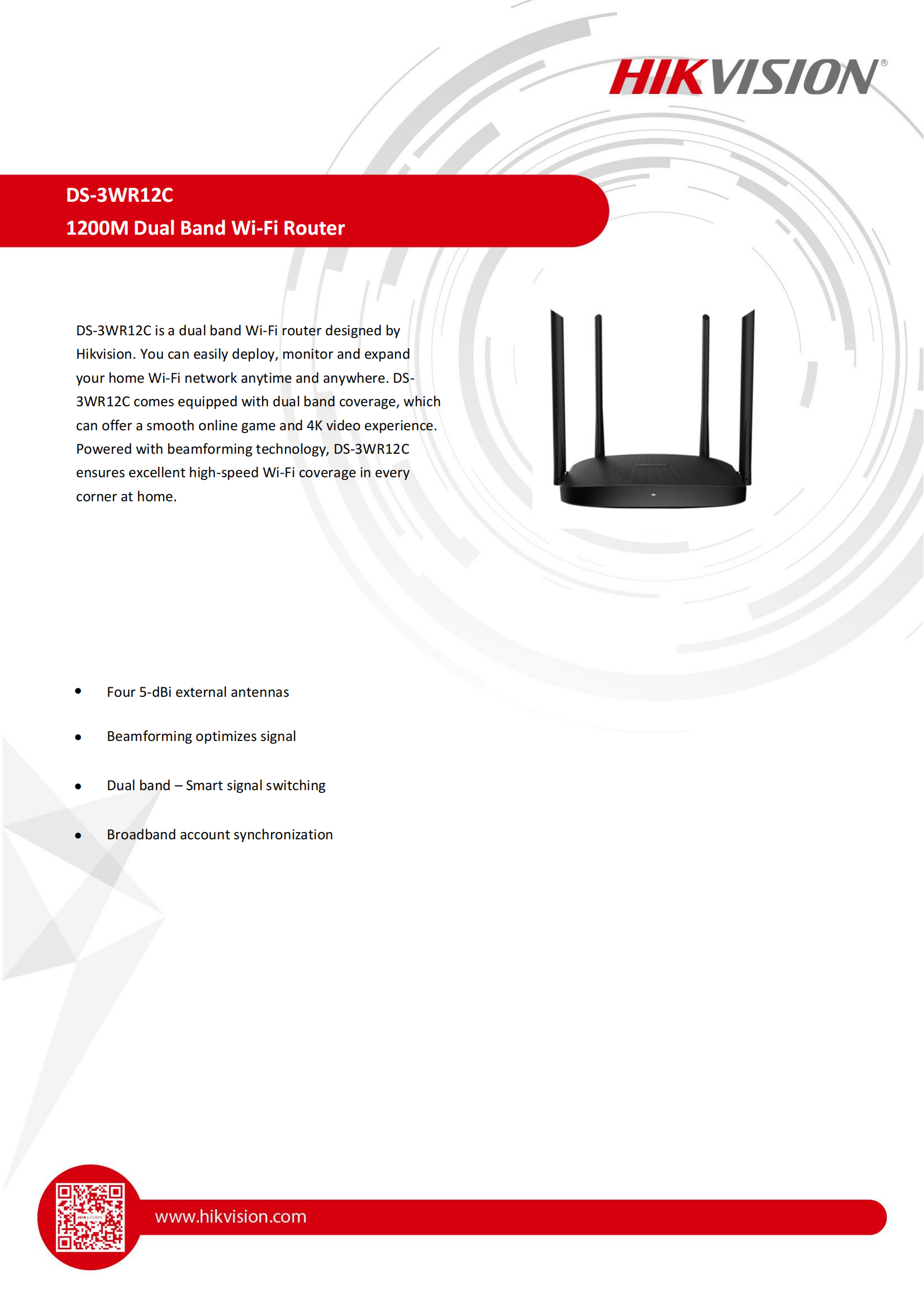 Hikvision DS-3WR12C Wi-Fi Router Wifi 5 1200 Mbps AC1200 Wireless ...