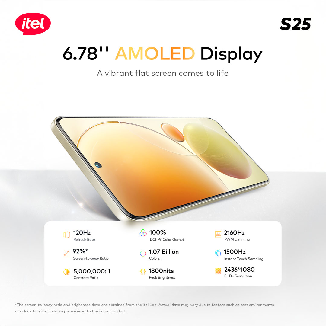 itel S25 8GB+128GB 5000mAh 6.78"FHD+AMOLED Display | up to 120Hz | IP54 ...