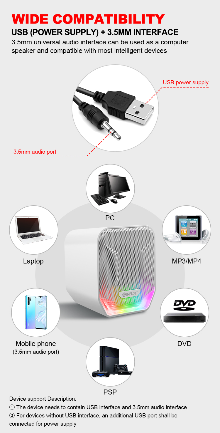 Inplay MS003 Mini RGB Speakers 3D Surround Shocking Bass Boost USB+3 ...