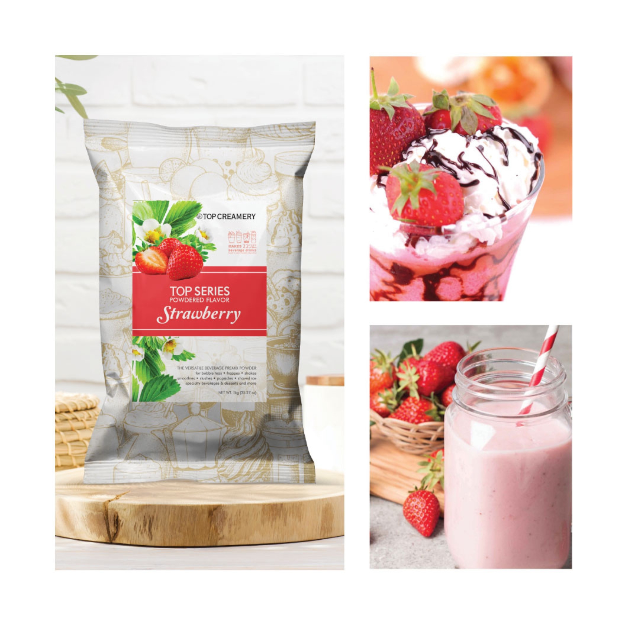 TOP Creamery Top Series Strawberry Powdered Flavor Beverage Premix 1kg ...