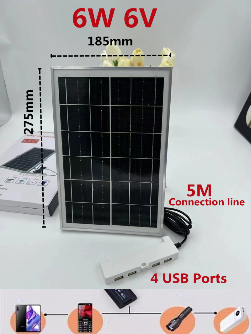 Solar Charging Panel 6W 6V Fast Charging Solar Energy Panel with 4 USB Ports for Camping ...